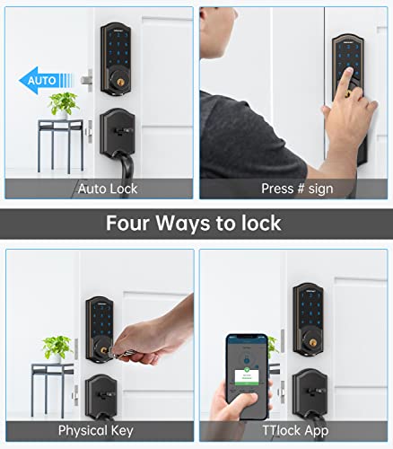 Smart Door Lock with Keypad, Keyless Entry Door Lock for Front Door, Electric Digital Automatic Door Lock Enter with APP for House Apartment Work with Alexa