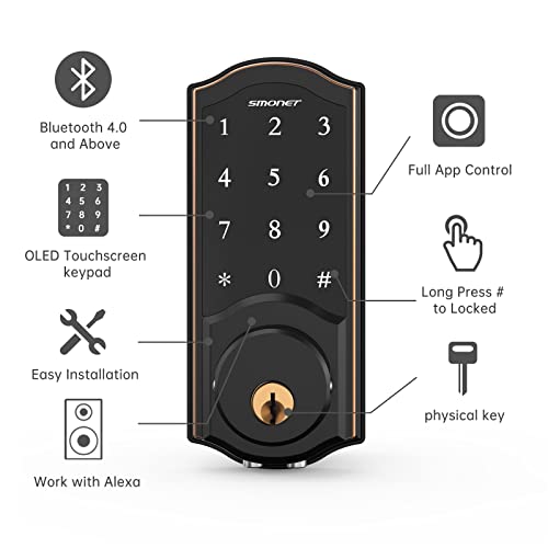 Smart Door Lock with Keypad, Keyless Entry Door Lock for Front Door, Electric Digital Automatic Door Lock Enter with APP for House Apartment Work with Alexa