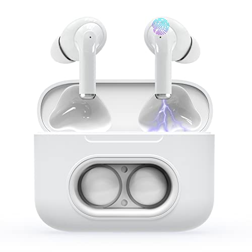 Pianogic A5 Wireless Earbuds with Pop Bubble, Bluetooth Headphones Noise Cancelling Ear Buds with USB-C Charging Case IPX6 Waterproof Long Playtime in-Ear Earphones with Mic for iPhone Android White