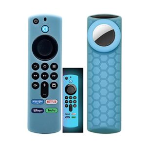 tv stick 3rd remote cover case with airtag holder (glow in the dark) compatible with fir tv stick 3rd gen,tracker cover for tile sticker 2020,glow blue