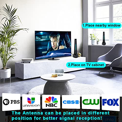 TV Antenna for Smart TV Indoor, Long Range Reception HD Digital TV Antenna Support 4K 1080P Local TV Channels - for HD Smart TV Fire Stick and All Old TV's - 10ft Coax Cable