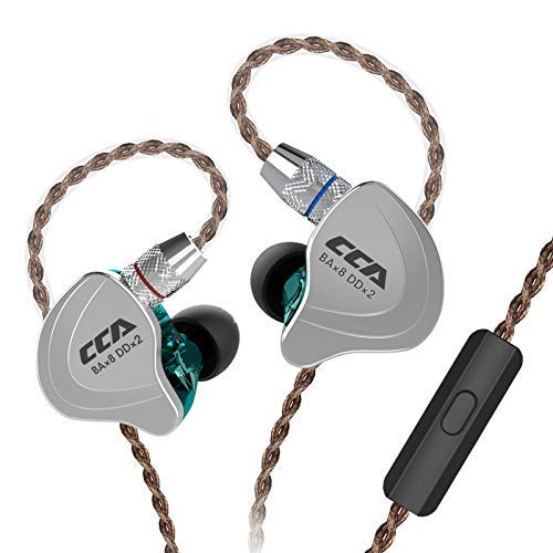 CCA C10 in-Ear Earphones, 4BA+1DD Hybrid HiFi Stereo Deep Bass Noise Isolating Sport IEM Wired Earbuds/Headphones, Stage/Studio in Ear Monitor with Detachable Cable 2Pin 0.75mm (Cyan,with Mic)