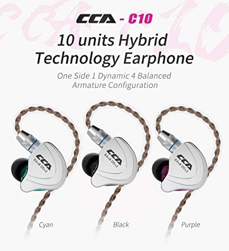 CCA C10 in-Ear Earphones, 4BA+1DD Hybrid HiFi Stereo Deep Bass Noise Isolating Sport IEM Wired Earbuds/Headphones, Stage/Studio in Ear Monitor with Detachable Cable 2Pin 0.75mm (Cyan,with Mic)