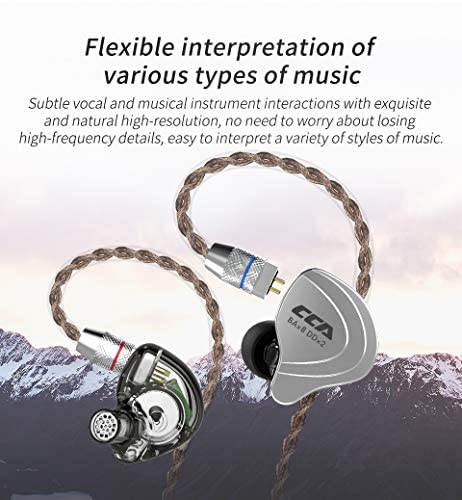 CCA C10 in-Ear Earphones, 4BA+1DD Hybrid HiFi Stereo Deep Bass Noise Isolating Sport IEM Wired Earbuds/Headphones, Stage/Studio in Ear Monitor with Detachable Cable 2Pin 0.75mm (Cyan,with Mic)