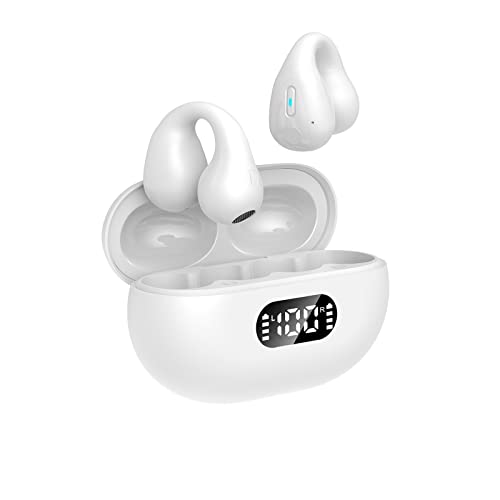 GOAWTFAFS Wireless Ear Clip Bone Conduction Headphones Bluetooth Waterproof Mini Sports Running Earbuds (White, One Size)