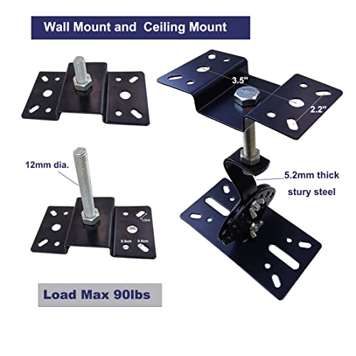 SPS-506B Ceiling Speaker Mounts Wall Mount, Horizontal 360 Degree Total Adjustment, Hold up to 90lbs, Stainless Steel, Ceiling Mounting Bracket for Large Surrounding Sound Speakers(2 Packs Black)