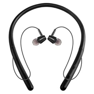 yi-shaney bluetooth 5.0 wireless neckband headphones with 20 h playtime, built-in mic lightweight magnetic earbuds, crystal-clear voice and noise cancelling headset sweatproof (black)