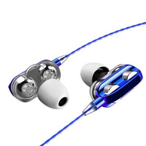 d-groee earbuds earphones, wired headphones in ear, a4 universal wire control double moving coil subwoofer earphone in-ear earplugs headset blue