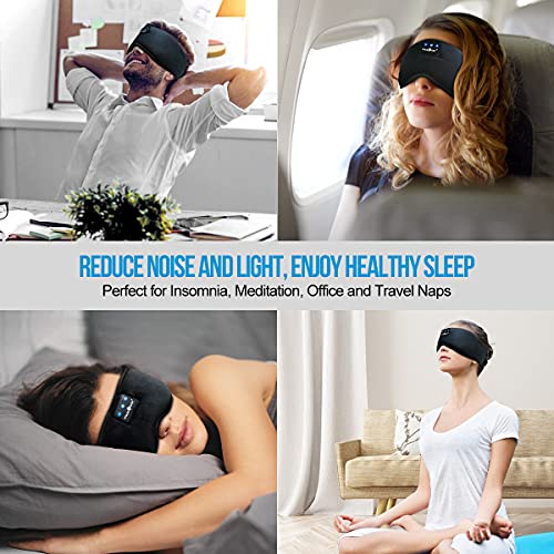 MUSICOZY Sleep Headphones Bluetooth 5.2 Headband Sleeping Headphones Eye Mask for Women Men, Wireless Music Mask Built-in Speakers Microphone Adjustable Strap for Side Sleeper Travel Office, Pack of 2