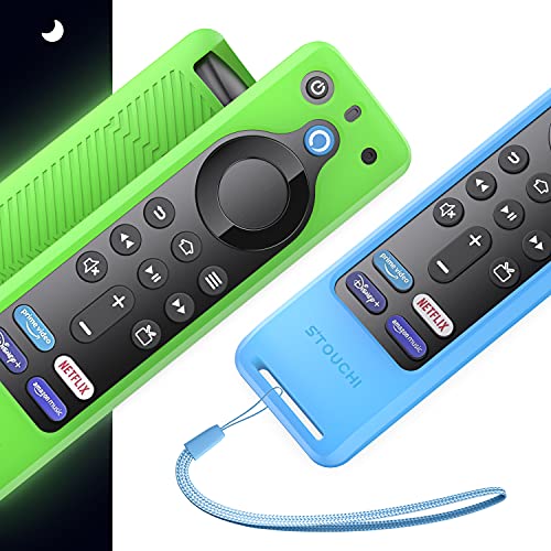 Fire TV Stick Remote Cover [2 Pack] 2021 Release, Latest Alexa Voice Remote Case, Stouchi Firestick Remote Cover Silicone Protective Sleeves with Lanyard (Green & Sky Blue)