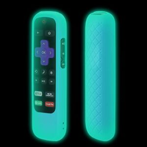 [nightglow blue] case for roku express remote, akwox light weight [anti slip] shock proof silicone cover for roku express/roku premiere rc68/rc69/rc108/rc112 standard ir remote [lanyard included]