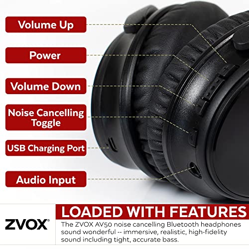 ZVOX Noise Cancelling Headphones - Over Ear Bluetooth Headphones with AccuVoice Technology, Wireless Headphones with Microphone,AV50 Wireless Over The Ear Headphones, Hi-Res Audio & Deep Bass - Black