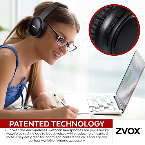 ZVOX Noise Cancelling Headphones - Over Ear Bluetooth Headphones with AccuVoice Technology, Wireless Headphones with Microphone,AV50 Wireless Over The Ear Headphones, Hi-Res Audio & Deep Bass - Black