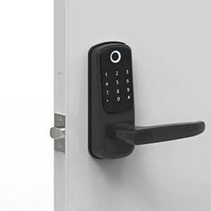 Alexa Door Locks for Front Door, Gimkok 6-in-1 Keyless Front Door Lock Alexa with Reversible Handle for Home, Office, Voice Control, Use APP, IC Card, Anti-peep Code Door Lock Handle (Black)