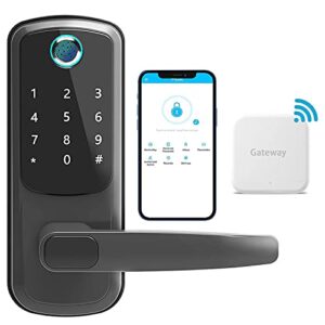 alexa door locks for front door, gimkok 6-in-1 keyless front door lock alexa with reversible handle for home, office, voice control, use app, ic card, anti-peep code door lock handle (black)