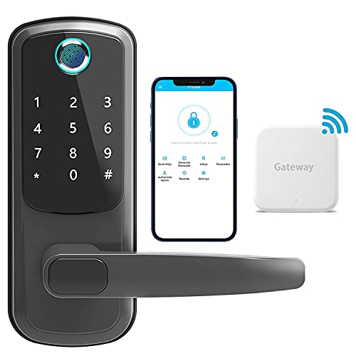 Alexa Door Locks for Front Door, Gimkok 6-in-1 Keyless Front Door Lock Alexa with Reversible Handle for Home, Office, Voice Control, Use APP, IC Card, Anti-peep Code Door Lock Handle (Black)