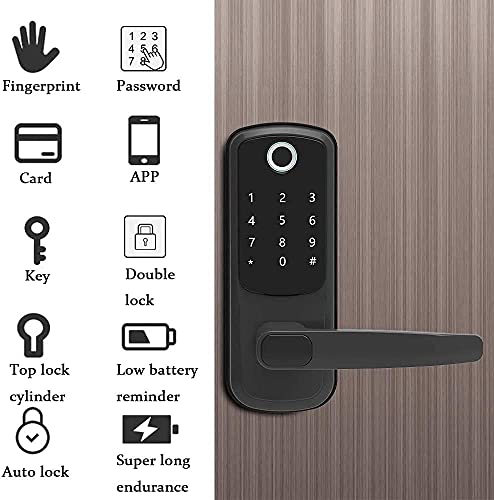 Alexa Door Locks for Front Door, Gimkok 6-in-1 Keyless Front Door Lock Alexa with Reversible Handle for Home, Office, Voice Control, Use APP, IC Card, Anti-peep Code Door Lock Handle (Black)