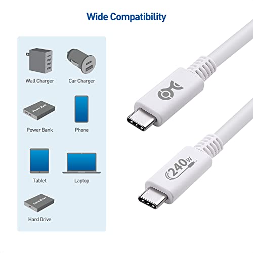 Cable Matters [USB-IF Certified] 240W USB C Cable 6.6 ft for MacBook Pro, Dell XPS (USB C Charger Cable, 140W USB C Cable, USB C Charging Cable) with Power Delivery 3.1 in White (USB 2.0, No Video)