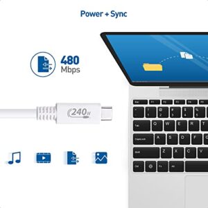 Cable Matters [USB-IF Certified] 240W USB C Cable 6.6 ft for MacBook Pro, Dell XPS (USB C Charger Cable, 140W USB C Cable, USB C Charging Cable) with Power Delivery 3.1 in White (USB 2.0, No Video)