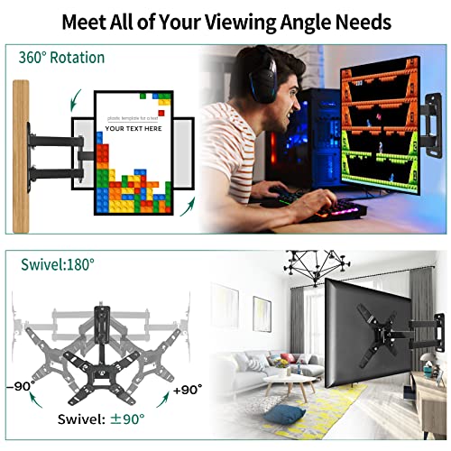 Full Motion TV Wall Mount , Swivel, Tilt and Extension for Most 13-45 Inch Flat&Curved TVs, JUSTSTONE TV Bracket with Articulating Dual Arms Holds up to 55 lbs, Max VESA 200X200mm