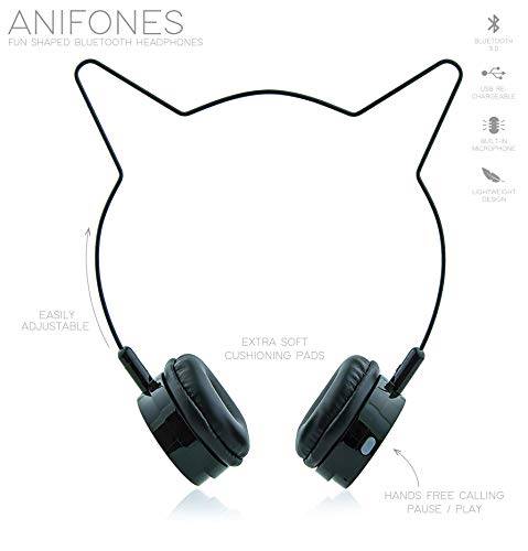 Lux Accessories Black Cat Ear Headphones Wire Frame Headset w Microphone