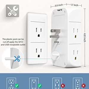 Wall Outlet Extender with Shelf and Night Light,Surge Protector,USB Wall Charger with 5 USB Outlets and 3 USB Ports 1 USB C Outlet Wide Space 3-Sided Power Strip Multi Plug Outlets…