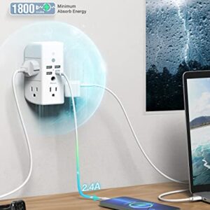 Wall Outlet Extender with Shelf and Night Light,Surge Protector,USB Wall Charger with 5 USB Outlets and 3 USB Ports 1 USB C Outlet Wide Space 3-Sided Power Strip Multi Plug Outlets…