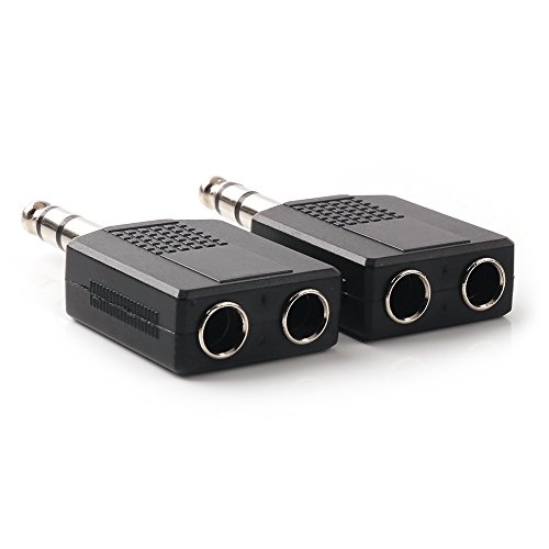 NANYI 6.35mm (1/4 Inch) Male TRS to Two 6.35mm (1/4 Inch) Female Audio Heads, 6.5mm One-Two Stereo Interconnect Audio Adapter, 2Pack (6.35mm M-2x6.35mm F-TRS)