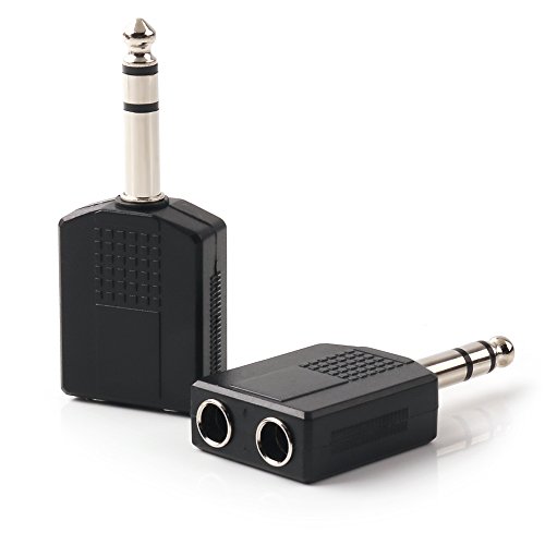 NANYI 6.35mm (1/4 Inch) Male TRS to Two 6.35mm (1/4 Inch) Female Audio Heads, 6.5mm One-Two Stereo Interconnect Audio Adapter, 2Pack (6.35mm M-2x6.35mm F-TRS)