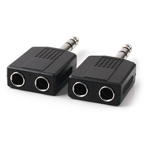 NANYI 6.35mm (1/4 Inch) Male TRS to Two 6.35mm (1/4 Inch) Female Audio Heads, 6.5mm One-Two Stereo Interconnect Audio Adapter, 2Pack (6.35mm M-2x6.35mm F-TRS)