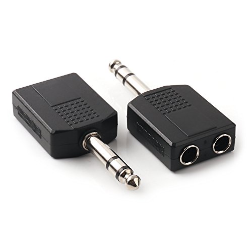 NANYI 6.35mm (1/4 Inch) Male TRS to Two 6.35mm (1/4 Inch) Female Audio Heads, 6.5mm One-Two Stereo Interconnect Audio Adapter, 2Pack (6.35mm M-2x6.35mm F-TRS)