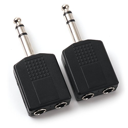 NANYI 6.35mm (1/4 Inch) Male TRS to Two 6.35mm (1/4 Inch) Female Audio Heads, 6.5mm One-Two Stereo Interconnect Audio Adapter, 2Pack (6.35mm M-2x6.35mm F-TRS)