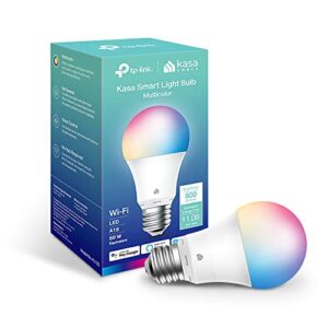 new kasa smart bulb, full color changing dimmable smart wifi light bulb compatible with alexa and google home, a19, 9w 800 lumens,2.4ghz only, no hub required, 1-pack (kl125), multicolor