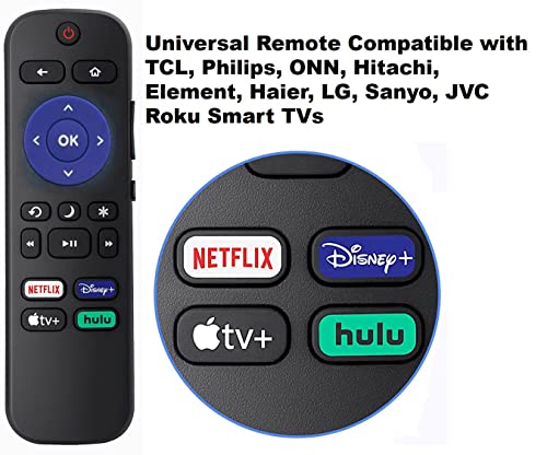 Universal Remote Compatible with Roku TV, for TCL/Philips/JVC/RCA/Magnavox/Sanyo/LG/Haier/ONN Roku TVs