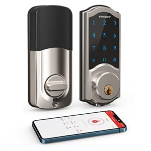 smart deadbolt, smonet front door lock keyless entry, bluetooth electronic touchscreen keypad, physical keys, auto lock, remote control, send ekey, airbnb, apartment