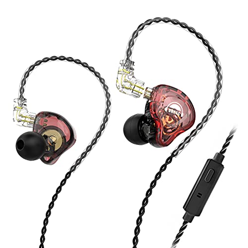 in Ear Monitor Earphones 10mm Dynamic Hybrid Wired Earbuds IEM Earphones with 2 Pin Cable Improve Music Quality HiFi Stereo Earbuds Fashion Noise-Isolating Earbuds for Gaming & Music Red with Mic