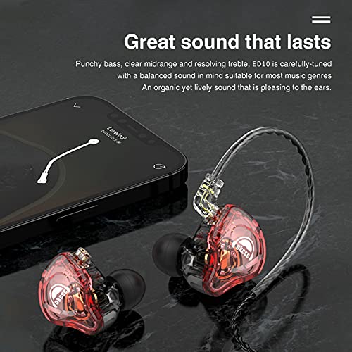 in Ear Monitor Earphones 10mm Dynamic Hybrid Wired Earbuds IEM Earphones with 2 Pin Cable Improve Music Quality HiFi Stereo Earbuds Fashion Noise-Isolating Earbuds for Gaming & Music Red with Mic