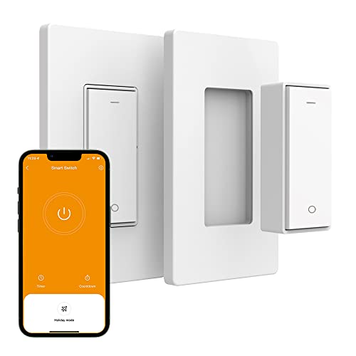 ORVIBO Smart Light Switch with Remote, Single Pole and Wireless 3 Way Smart Switch Works with Alexa and Google Home, Neutral Wire Required, No Hub Required, 2.4GHz WiFi Light Switch, Not dimmable