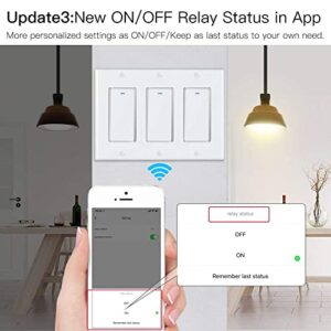 MoesGo WiFi Wall Push Button Smart Light Switch,Multi-Control, 2.4GHz WiFi Light Switches, Neutral Wire Required,Remote Control Smart Life/Tuya, Work with Alexa,Google Home White 3 Gang