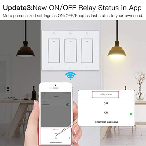 MoesGo WiFi Wall Push Button Smart Light Switch,Multi-Control, 2.4GHz WiFi Light Switches, Neutral Wire Required,Remote Control Smart Life/Tuya, Work with Alexa,Google Home White 3 Gang