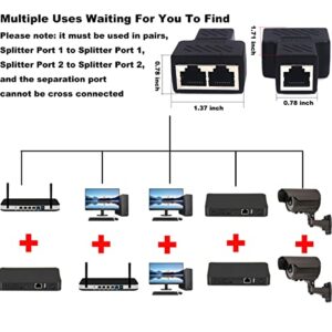 Kewrok 1 Pairs RJ45 Ethernet Splitter, 1 to 2 RJ45 Splitter, 1 Port Female to 2 Ports Female Network LAN Cable Extension Adapter Connector Coupler, Access IPTV Internet Broadband Simultaneity (Black)