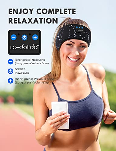 LC-dolida Sleep Headphones Bluetooth Headband, Cozy Band Wireless Headphones, Sleep Mask with Bluetooth Headphones, Perfect for Sleeping Side Sleepers, Jogging, Workout, Yoga