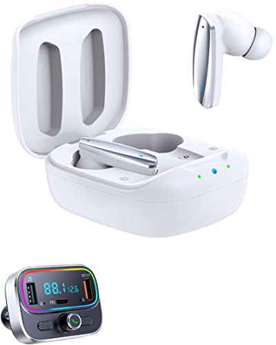 True Wireless Stereo Bluetooth Earbuds with Charging Case, Bluetooth 5.0 in-Ear Stereo Headphones, Built-in Mic, Premium Sound Earphones, Deep Bass, HiFi Audio, Sports White