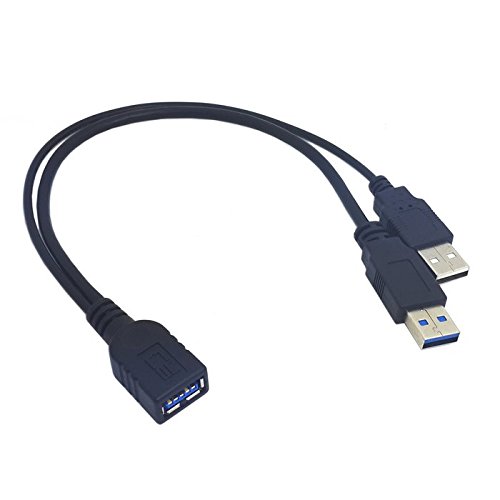 CY USB 3.0 Female to Dual USB Male Extra Power Data Y Extension Cable for 2.5" Mobile Hard Disk Black Color