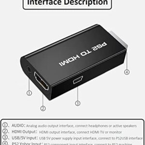 PS2 to HDMI Converter Adapter, Video Converter PS2 to HDMI Converter with 3.5mm Audio Output for HDTV HDMI Monitor Supports All PS2 Display Modes