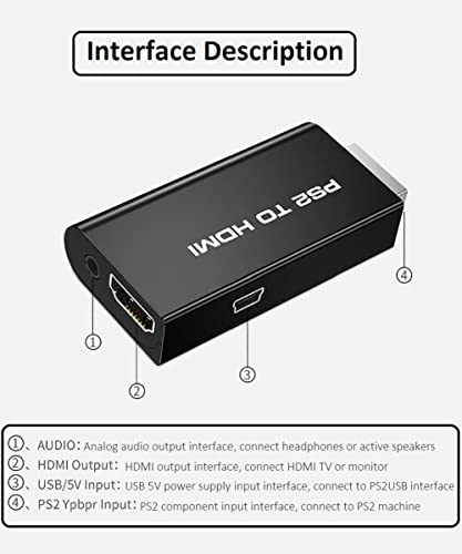 PS2 to HDMI Converter Adapter, Video Converter PS2 to HDMI Converter with 3.5mm Audio Output for HDTV HDMI Monitor Supports All PS2 Display Modes