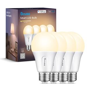 govee smart light bulbs, wi-fi and bluetooth light bulbs, works with alexa & google assistant, 9w 60w equivalent dimmable led light bulbs, 2700k soft warm white led bulbs, no hub required, 4 pack