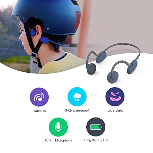 myFirst Headphones BC Wireless Lite New Version Headphones for Boys Girls Kids with Bone Conduction Technology Suitable for Online Class, Music Player, Audiobook (Space Blue)