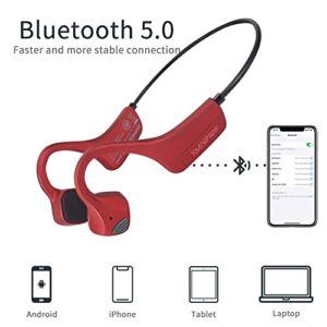 YouthWhisper Bone Conduction Headphones, Lightweight Wireless Bluetooth Sport Headset with Built-in Mic, Waterproof Open Ear Headphones for Sports (Red+Green+Black)