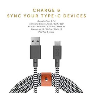 Native Union Belt Cable XL USB-C to USB-A - 10ft Ultra-Strong Charging Cable with Leather Strap Compatible with Samsung Galaxy Z Fold4, Flip4 / S22 Ultra, Pixel 7 Pro, iPad Pro, Air 5, Mini 6 (Zebra)